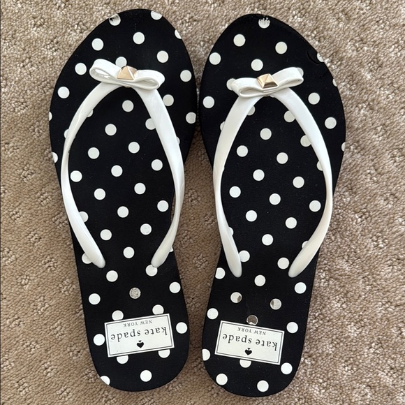 kate spade | Shoes | Kate Spade Black And White Polka Dot Flip Flops ...